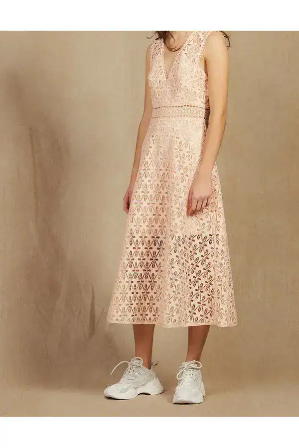 sandro pink lace dress Sandro English Guipure Lace Midi Dress In Pink - 80% Off