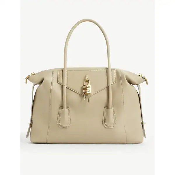 Givenchy Antigona Soft Lock Medium Leather Shoulder Bag Beige