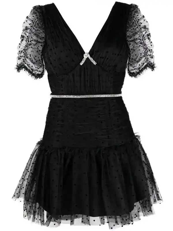 self portrait black dot mesh mini dress Self-Portrait Dot Mesh Midi Dress in Black