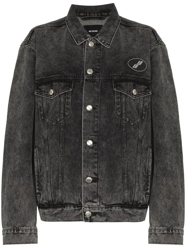 We11Done Logo Patch Denim Jacket - Grey