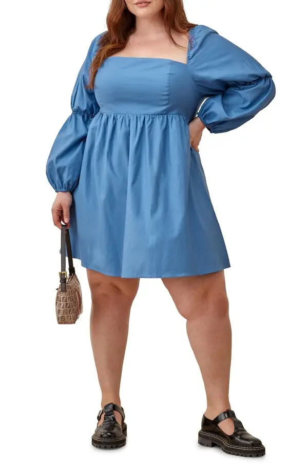 Reformation Michaela Puff Sleeve Babydoll Dress - Azure | Editorialist