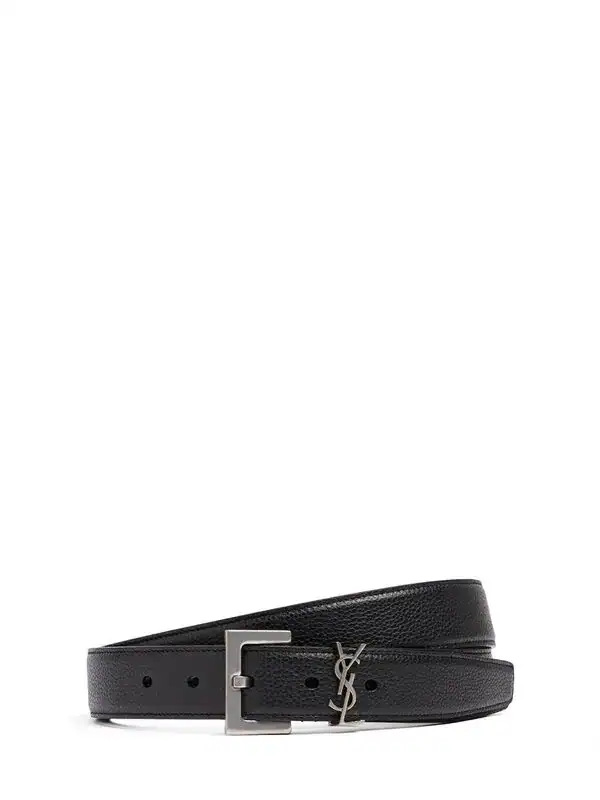 Saint Laurent 3cm Monogram Leather Belt - Black | Editorialist