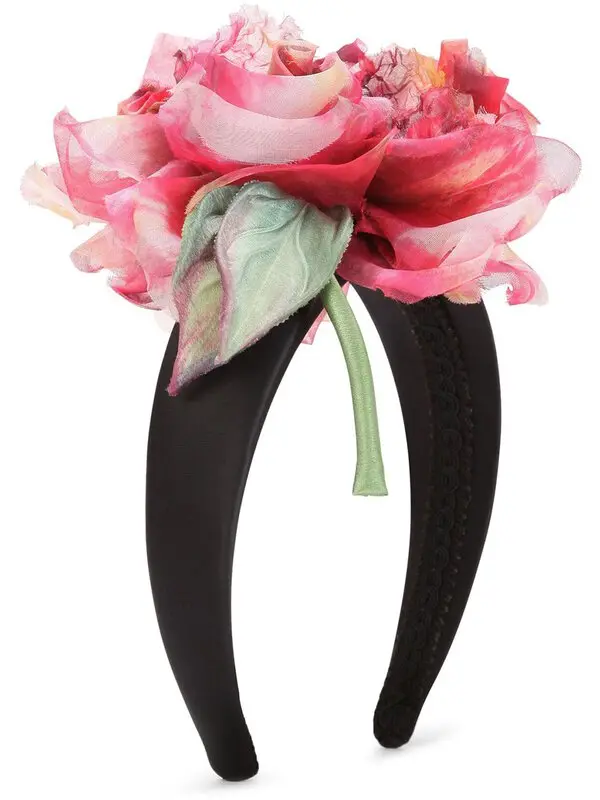 Dolce & Gabbana Floral Embellished Headband Women Black Hair Accessories Crystal hair accessory Dolce & Gabbana Black in Crystal  main image 3