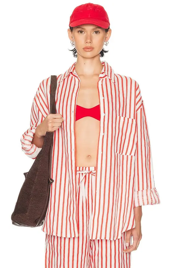 AEXAE Linen Woven Shirt - Stripe Red