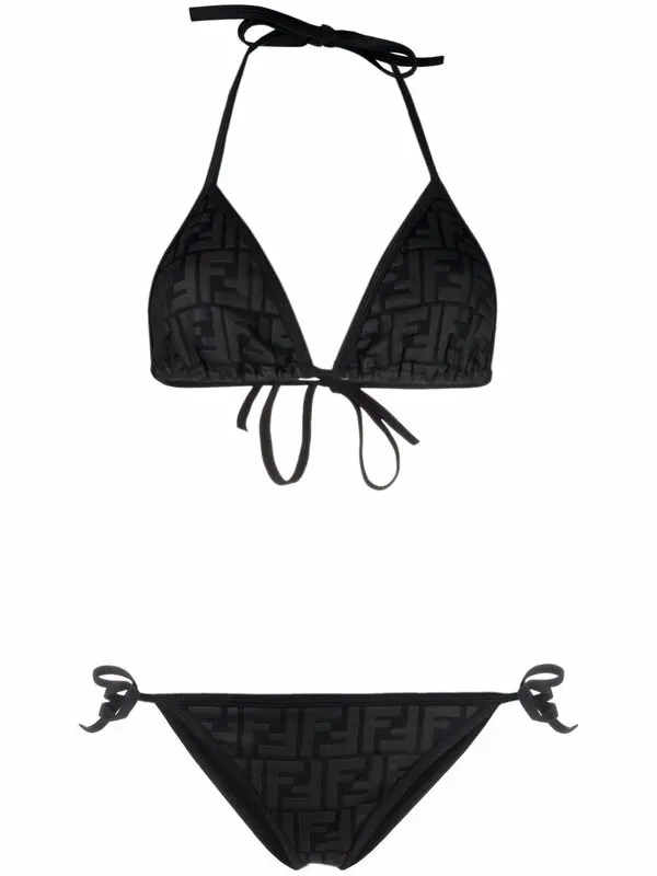 Fendi Ff-Logo Print Bikini - Black | Editorialist