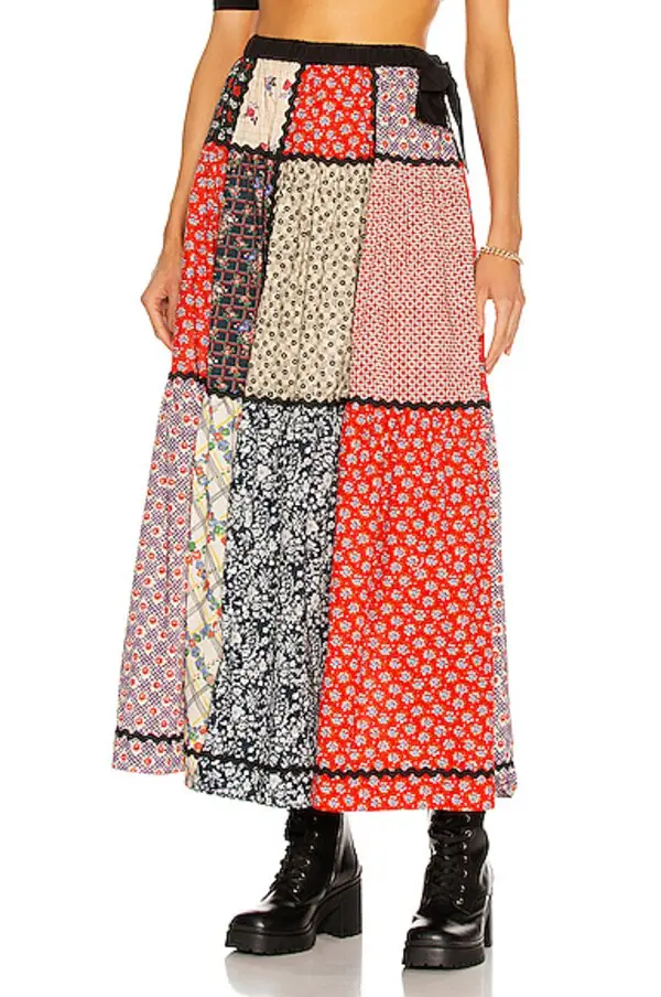 スカート MIU MIU Quilting Skirt 38 Miu Miu Long Patchwork Skirt In Red - Rosso | Editorialist