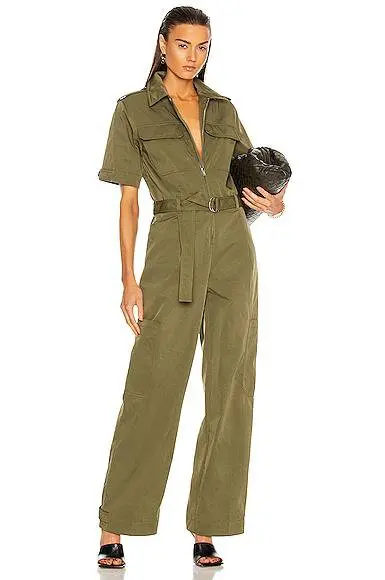 Helmut Lang Utility Jumpsuit In Army In Burnt Olive 79% Off