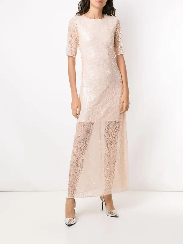 emporio armani sequin dress Emporio Armani Grey and Green Sequin Embellished Deep-V Silk Evening Gown