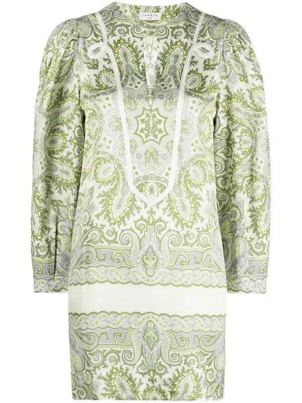 Sandro Paisley-Print Shift Dress In Green - 44% Off | Editorialist