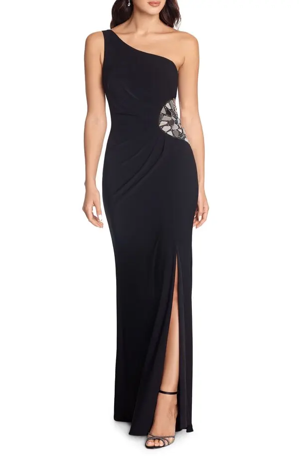 Xscape Broken Glass One-Shoulder Trumpet Gown In Black - 40% Off |  Editorialist