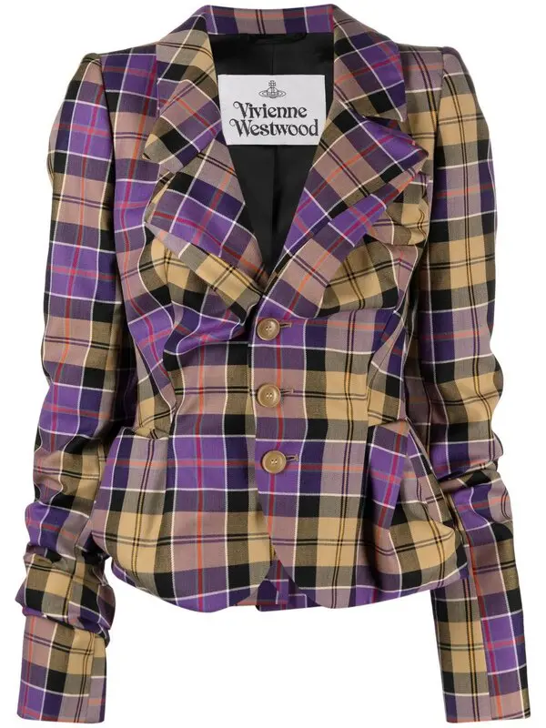 Vivienne Westwood Tartan-Print Tailored Blazer In Purple 20% Off