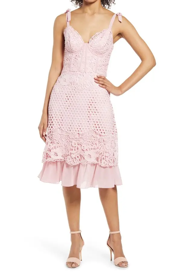 chi chi london pink midi dress Corset Style Floral Print Ruched Midi Dress in Pink