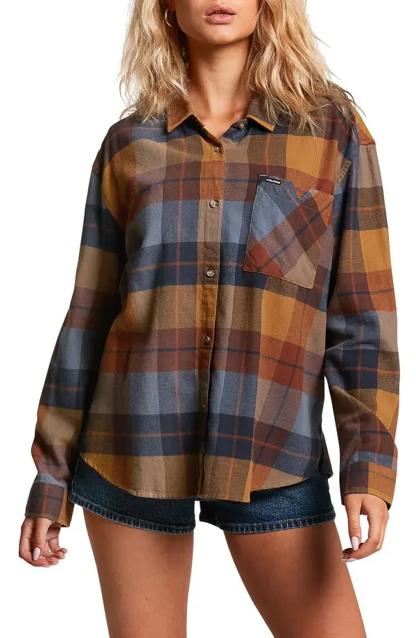 Volcom Wo Plaid To Meet U Flannel Shirt - Golden Brown | Editorialist