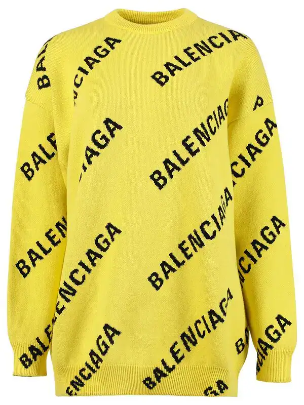 Balenciaga And Black Logo Print Sweater Yellow Editorialist