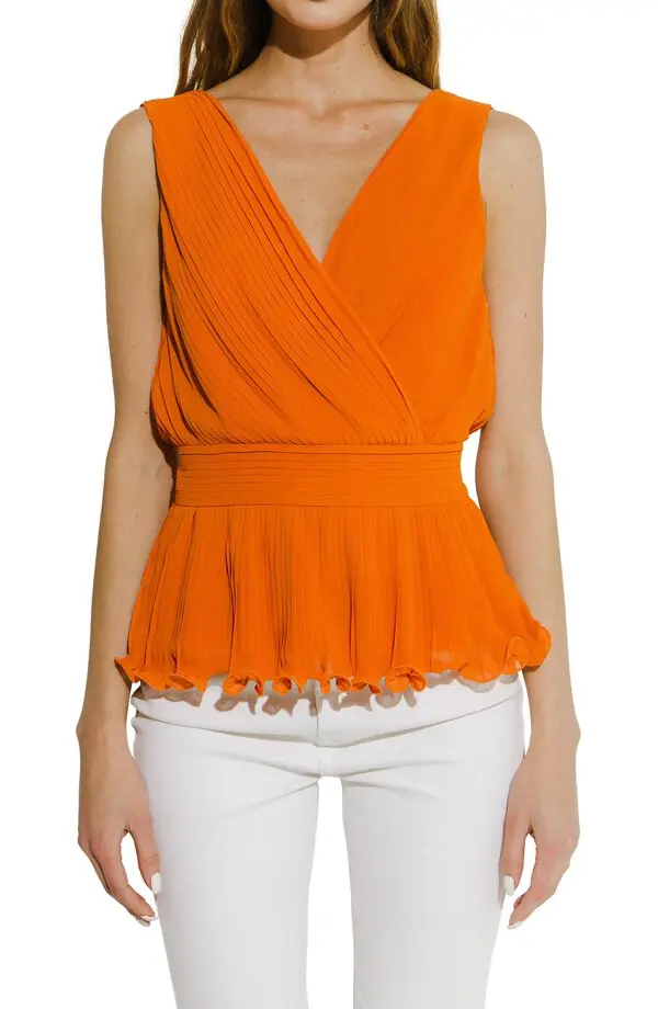 Endless Rose Pleated Peplum Tank - Orange | Editorialist