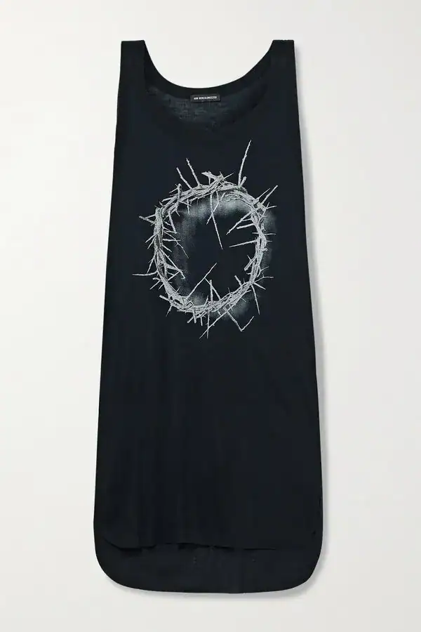 Ann Demeulemeester Ribbed Printed Stretch-Jersey Tank - Black