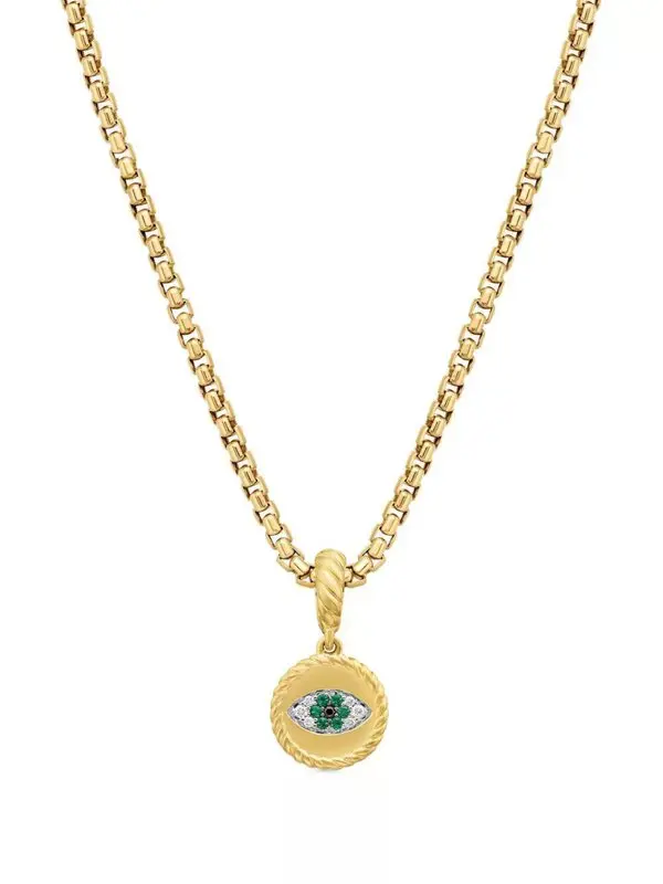 David Yurman 18kt Yellow Evil Eye Emerald And Diamond Amulet Pendant - Gold