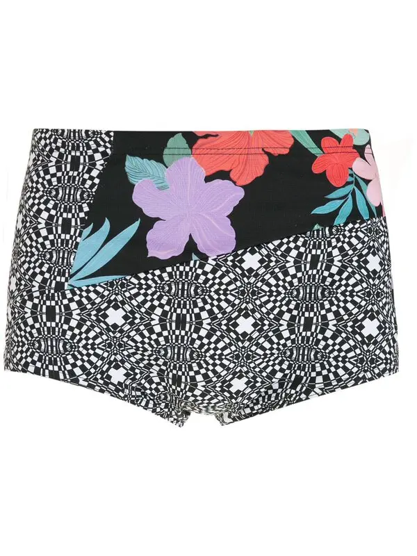AMIR SLAMA Striped Panels Hibiscus Swimming Trunks