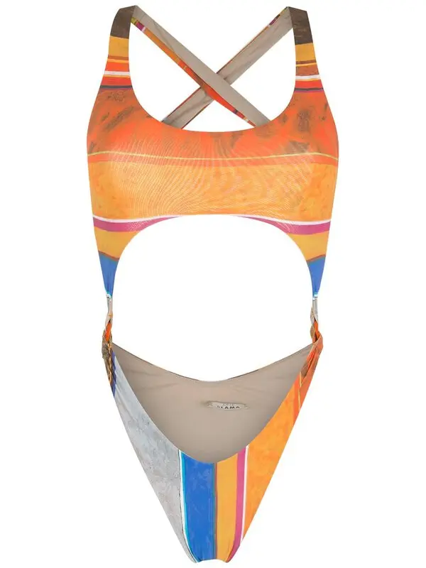 AMIR SLAMA Striped Print Eco High-leg Swimsuit