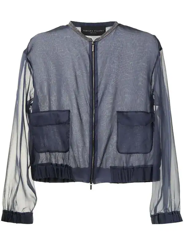 Fabiana Filippi Sheer Silk Bomber Jacket In Blue 30% Off