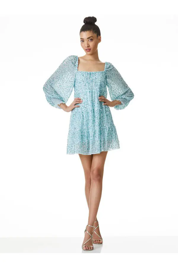 Alice + Olivia Rowen Sequin Embroidered Mini Dress In Blue - 40% Off |  Editorialist