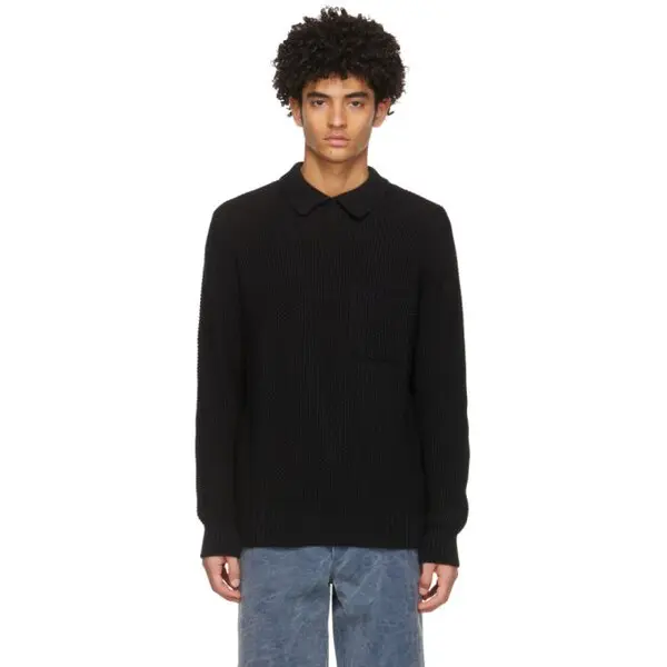 Noah Seed Stitch Collar Sweatshirt - Black | Editorialist