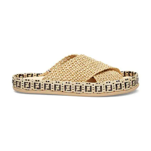 Fendi Raffia Slides - Beige | Editorialist