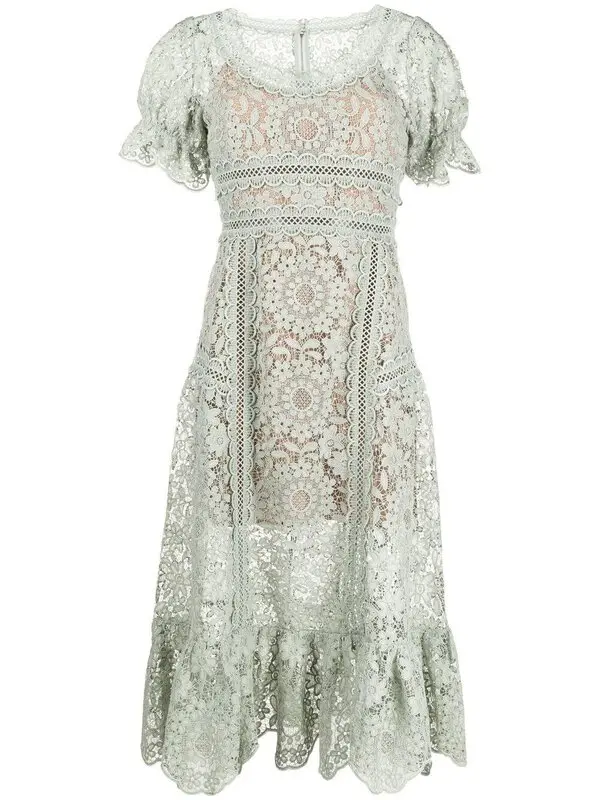 green guipure lace midi dress SELF PORTRAIT Emerald Green Azaelea Guipure Lace Midi Dress UK 10 main image 0