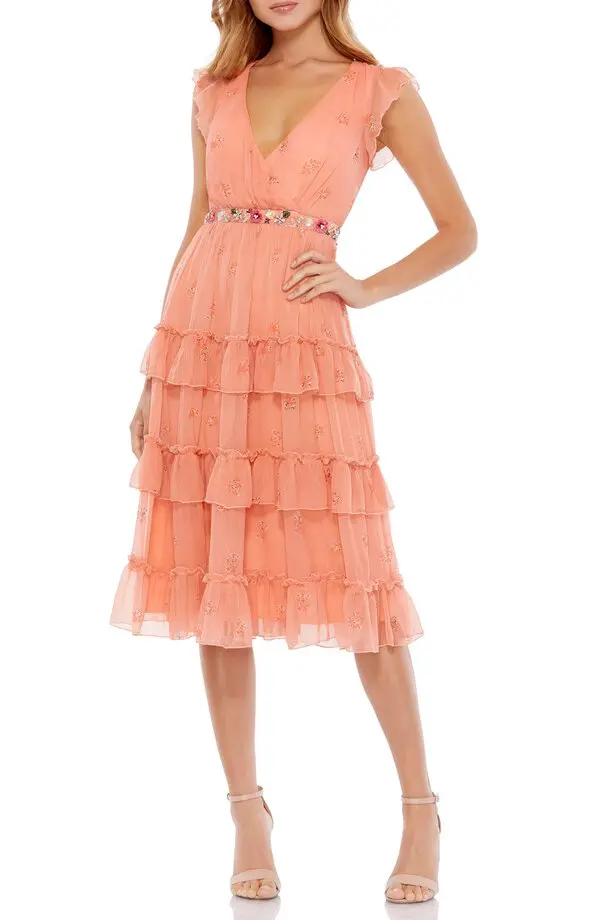 sachin and babi light blue dress Collection Chiffon Ruffle Dress In Blurry Floral Print For Women