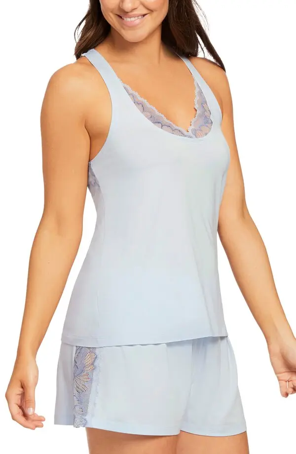 Fleur't Lace Detail Racerback Short Pajamas - Blue | Editorialist