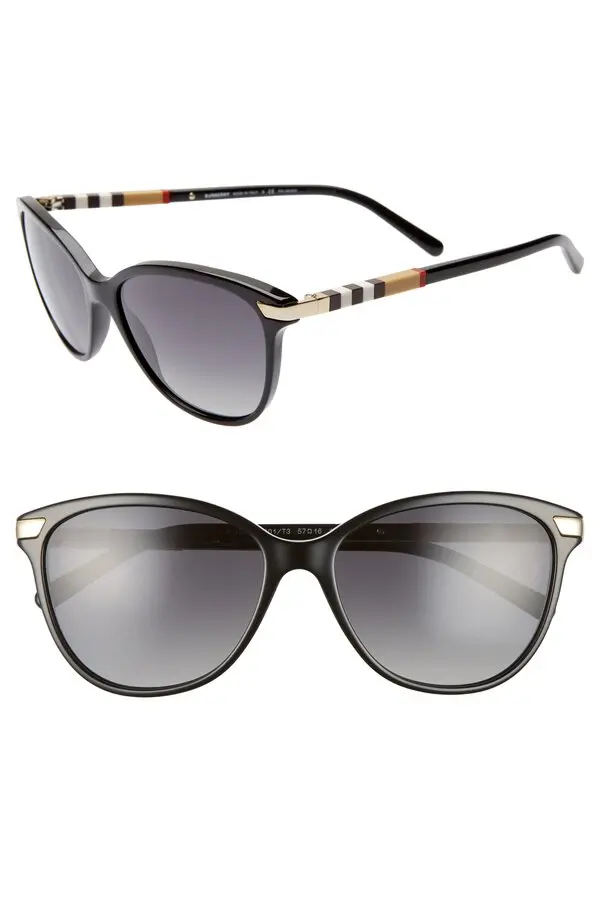 Burberry Check 57mm Polarized Gradient Cat Eye Sunglasses - Black ...