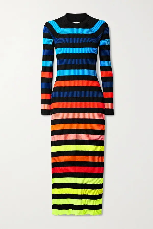 christopher john rogers rainbow striped ribbed midi dress Christopher John Rogers Cutout striped ribbed-knit maxi dress