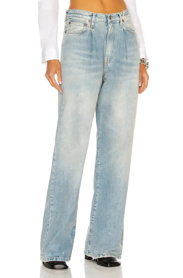 R13 Damon Pleated Wide Leg Jeans