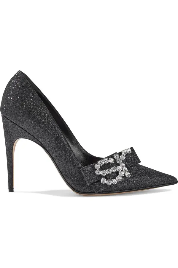 Sergio Rossi Sr Icona Bow-Embellished Glittered Crepe Pumps In