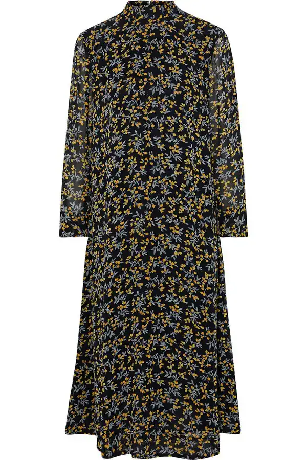 ganni printed georgette midi dress GANNI Floral-printed Georgette Long Sleeved Midi Dress Sz 8(40)
