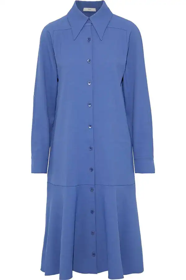 Tibi Chalky Drape Fluted Twill Shirt Dress In Blue - 75% Off | Editorialist