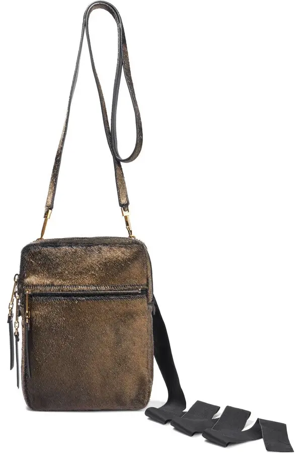 Rick Owens Supply Pouch Metallic Calf Hair Shoulder Bag In Bronze  