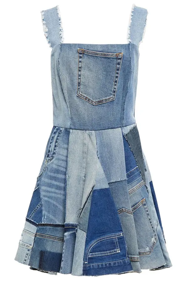 patchwork denim dress Beige Colorblock Patchwork Denim Mini Dress main image 0