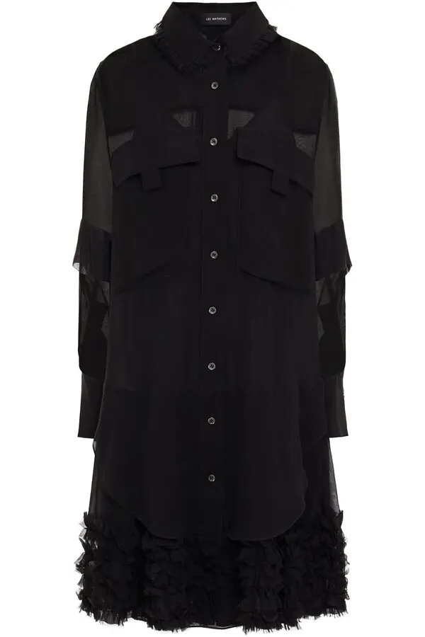 lee mathews kitty pleat dress Lee Mathews Kitty Layered Ruffled Silk-Chiffon Dress Size In Black - 85%  Off