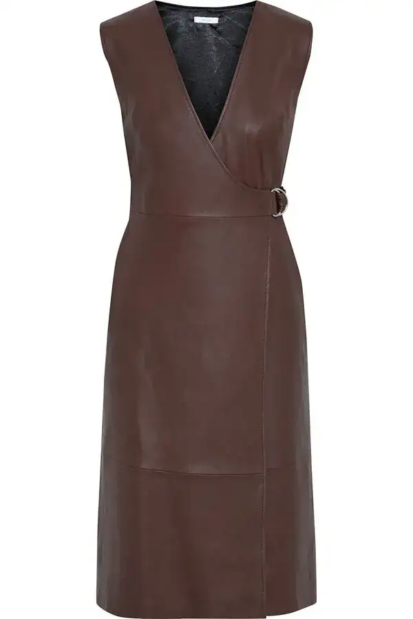teal leather dress Teal V Neck Flared Leather Dress – LeatherViz main image 0