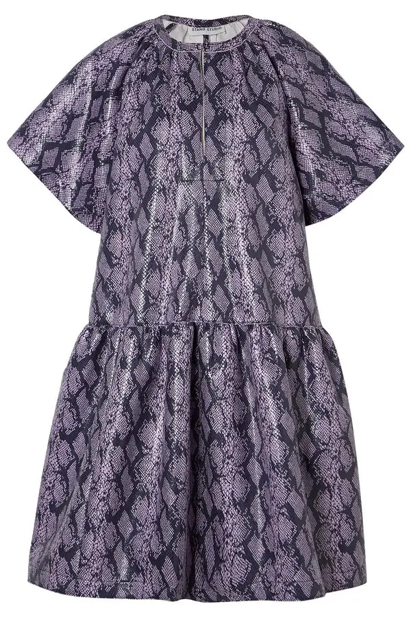 Stand Studio Kaitlyn Gathered Faux Snake-Effect Leather Mini Dress In Lilac  - 75% Off | Editorialist