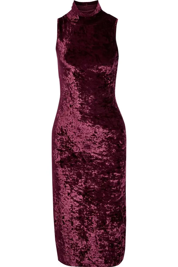 Caroline Constas Crushed-Velvet Turtleneck Dress In Plum 75% Off