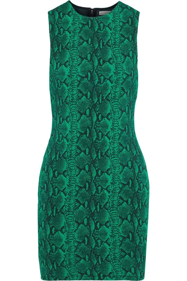 Alice + Olivia Delora Snake-Print Stretch-Jersey Mini Dress In Forest Green  - 80% Off | Editorialist