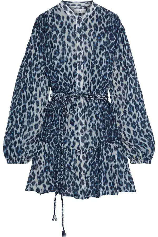 A.L.C. Jen Belted Leopard-Print Silk-Georgette Mini Dress In Blue - 60% Off  | Editorialist