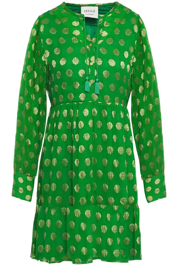 Cecilie Copenhagen Dea Gathered Fil Coupé Organza Mini Dress Size In Green - 71% Off