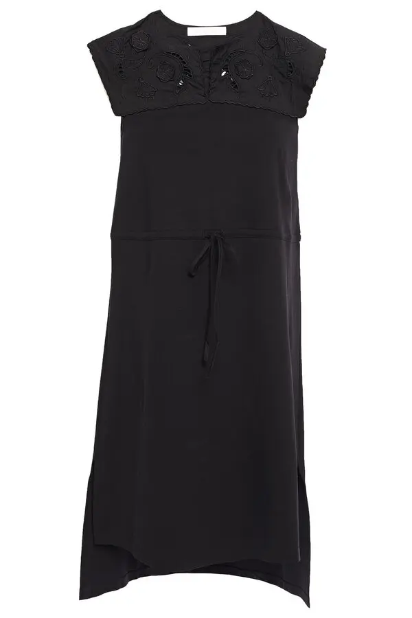 See By Chlo Asymmetric Broderie Anglaise-Paneled Cotton-Jersey Dress Size  In Black - 70% Off | Editorialist