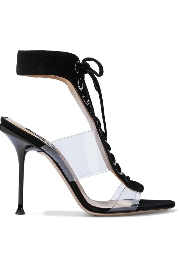 Sergio Rossi Sr Milano 105 Lace-Up Suede And Pvc Sandals In Black