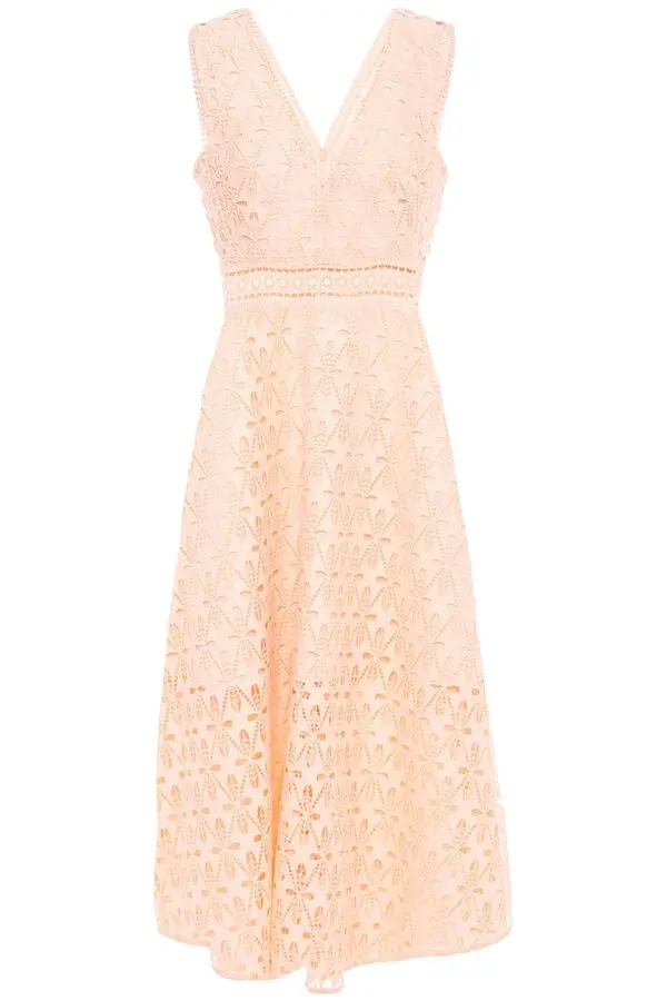 rose pink lace dress Rose Lace Eyelet Detail Short Sleeve Midi Dress – SSYS main image 1