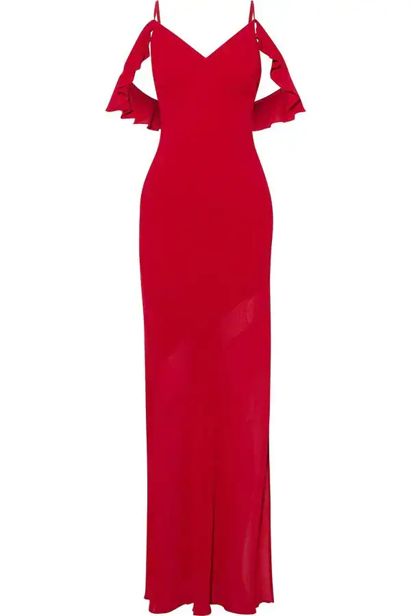 Reformation Ferrara Cold-Shoulder Ruffle-Trimmed Crepe Maxi Dress In Red -  45% Off | Editorialist