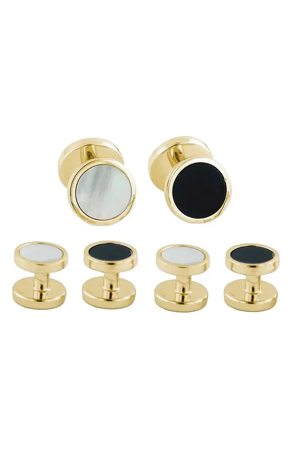 David Donahue Men's Black Onyx Cuff Links And Stud Set - Silver Tone With Onyx Stone, Formal Wear Accessories - View #3